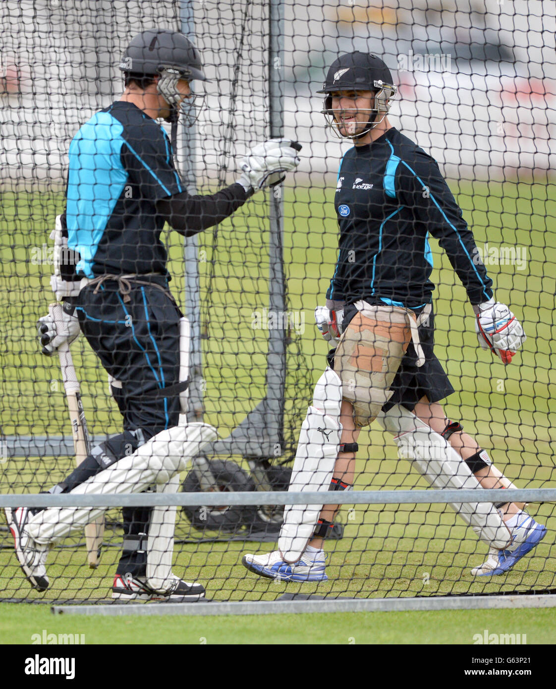 New Zealand's captain Brendon McCullum (right) shares a laugh with Ross ...