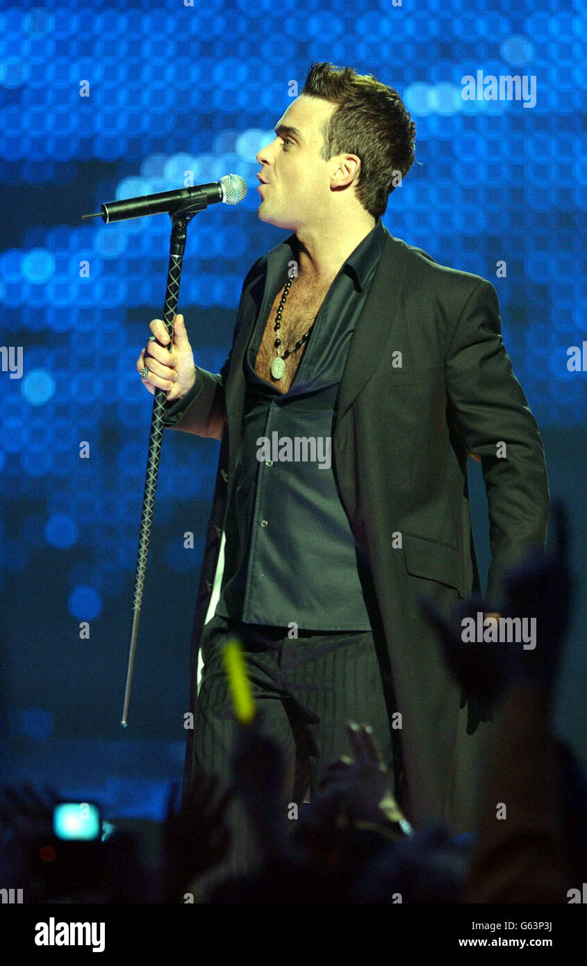 Robbie williams during the mtv europe music awards hi-res stock ...