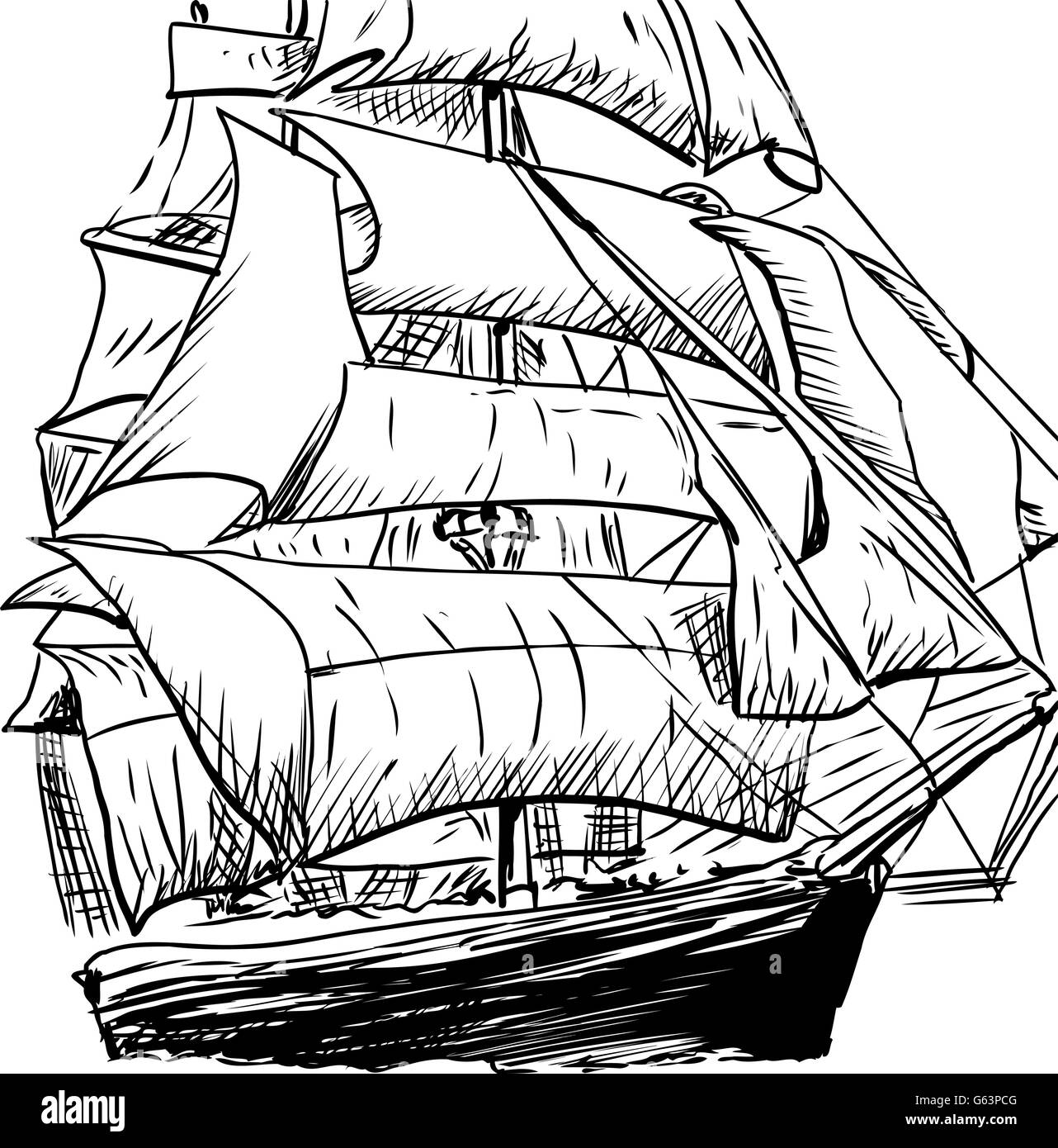 Cropped doodle sketch of 18th century clipper ship Stock Vector Image ...