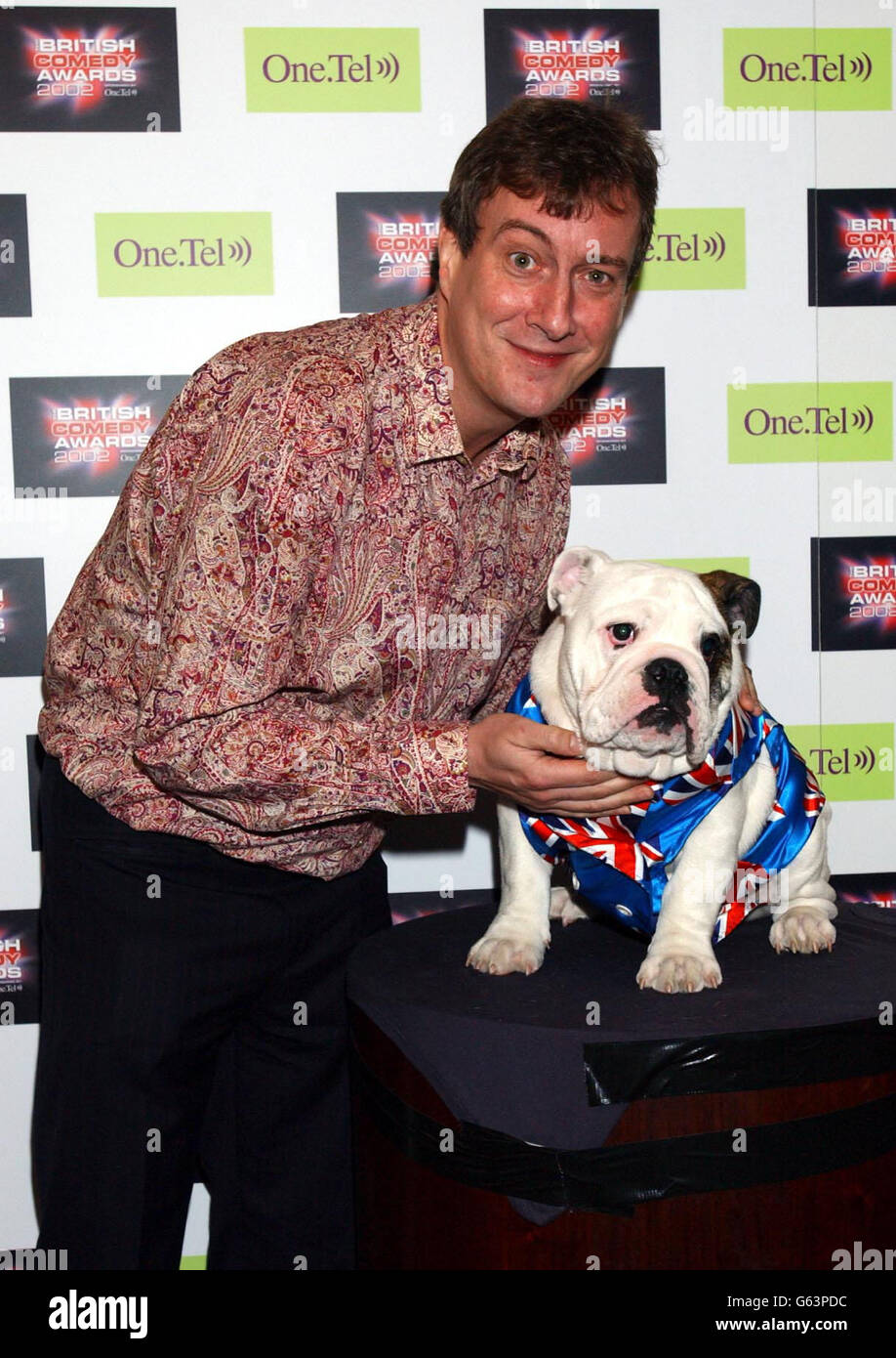 Actor Stephen Tompkinson with a pedigree British bulldog Albert, at the ...