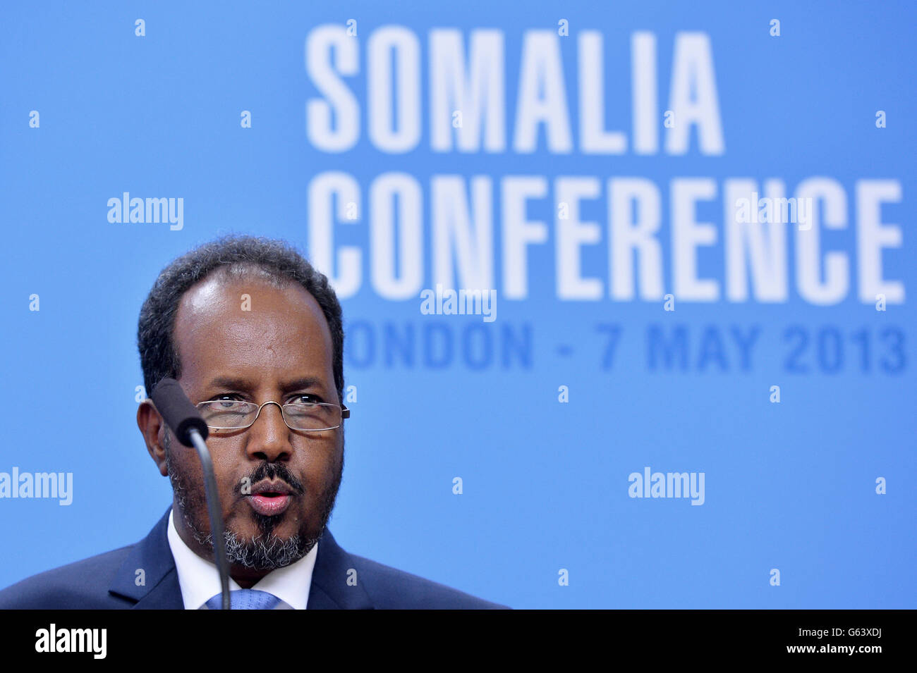 Somali President Hassan Sheikh Mohamud, talks during a joint press ...