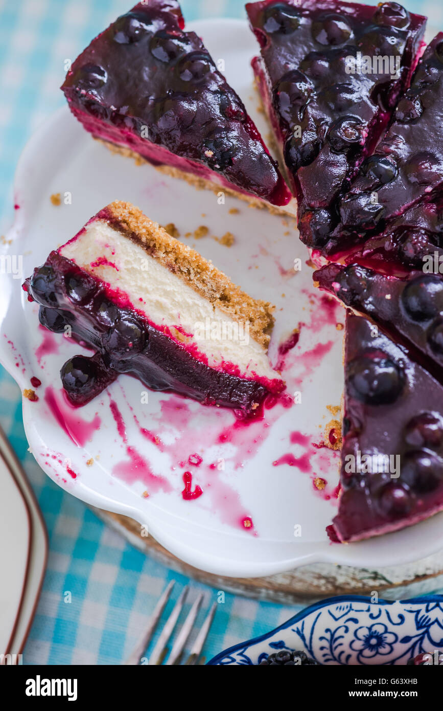 black forest fruits homemade cheesecake, sliced. View from above Stock ...