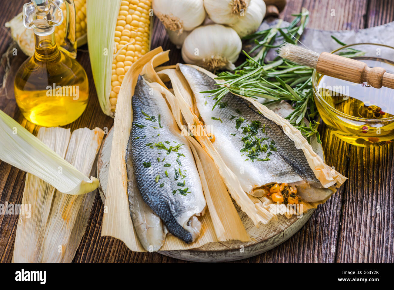whole fish fillets, cooking concept, on wooden table Stock Photo - Alamy