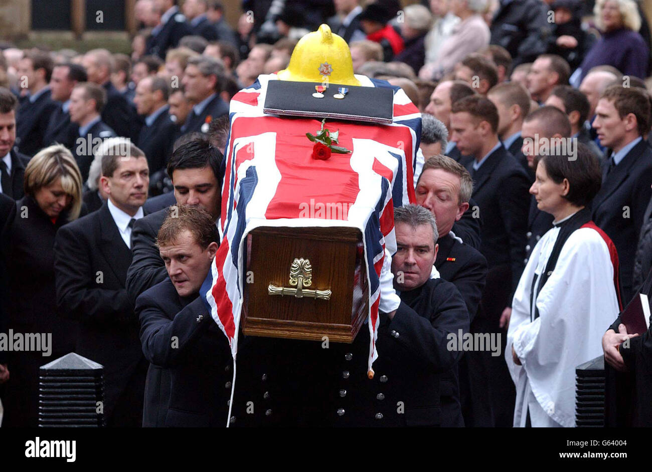 Coffins procession pallbearers uniform fire brigade emergency services ...