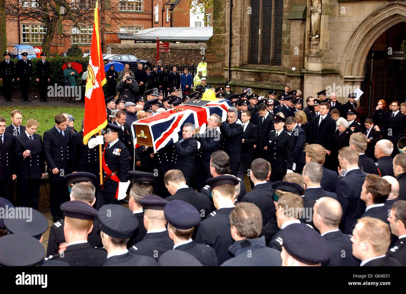 Firefighter Rob Miller's coffin is carried from Leicester Catherdal ...