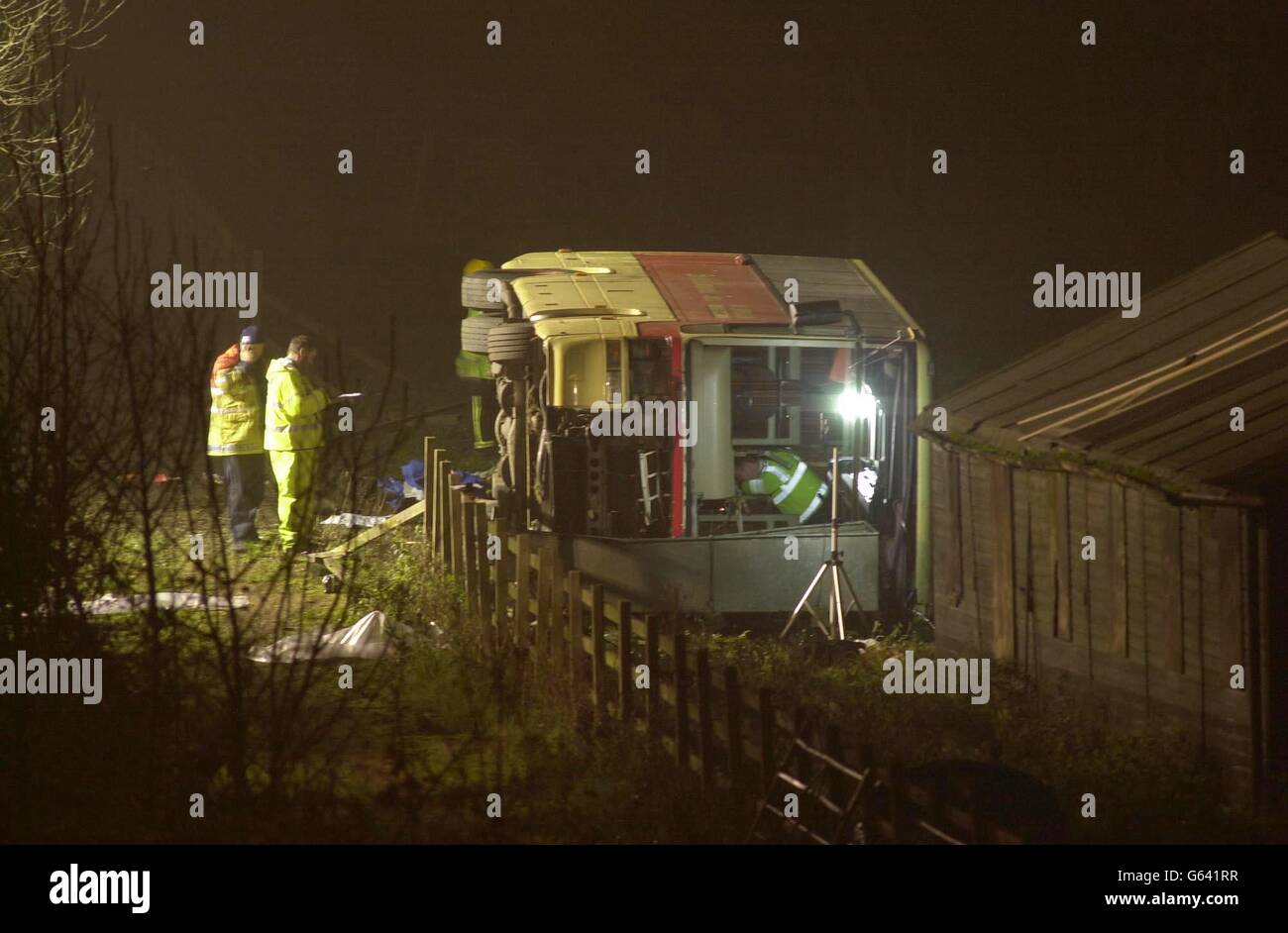 Accident investigators at the crash scene on the M25 Motorway between ...