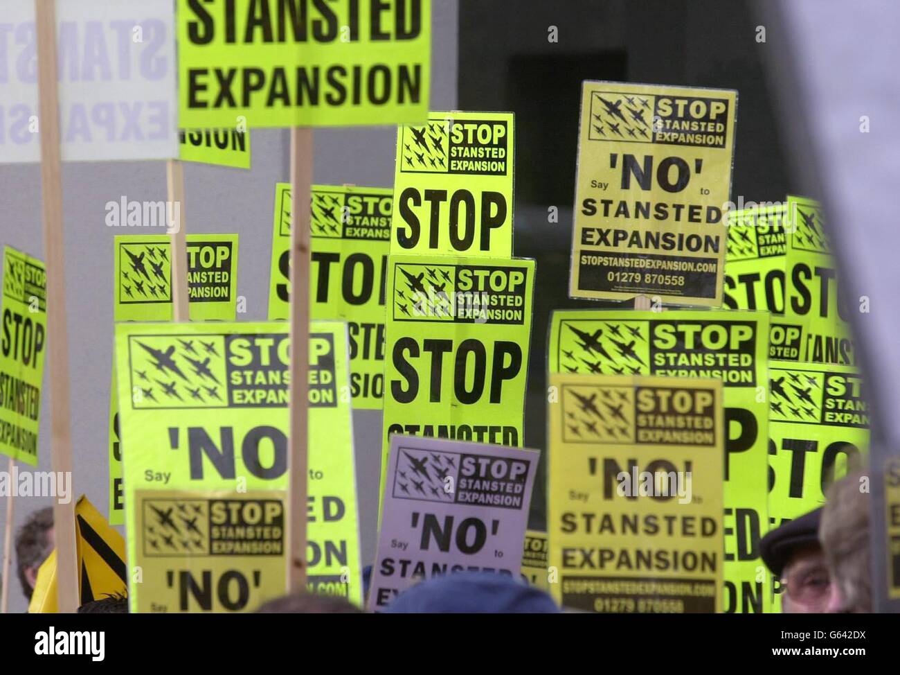 Stansted airport protest placards Stock Photo - Alamy