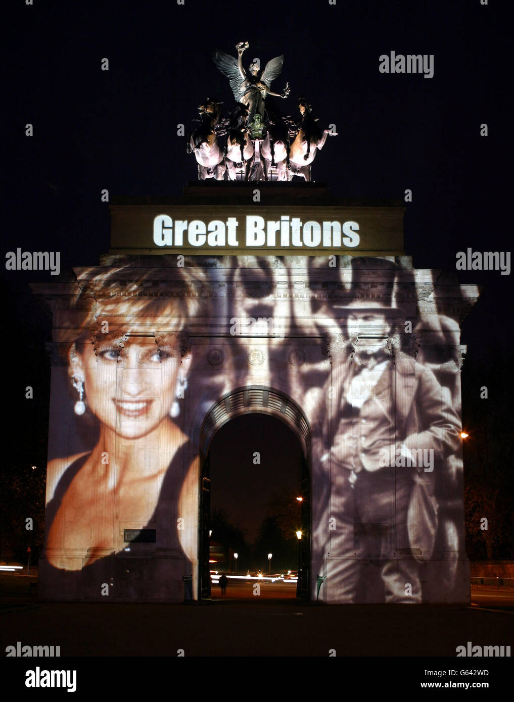 Images of the Top Ten Great Britons being projected on to the ...