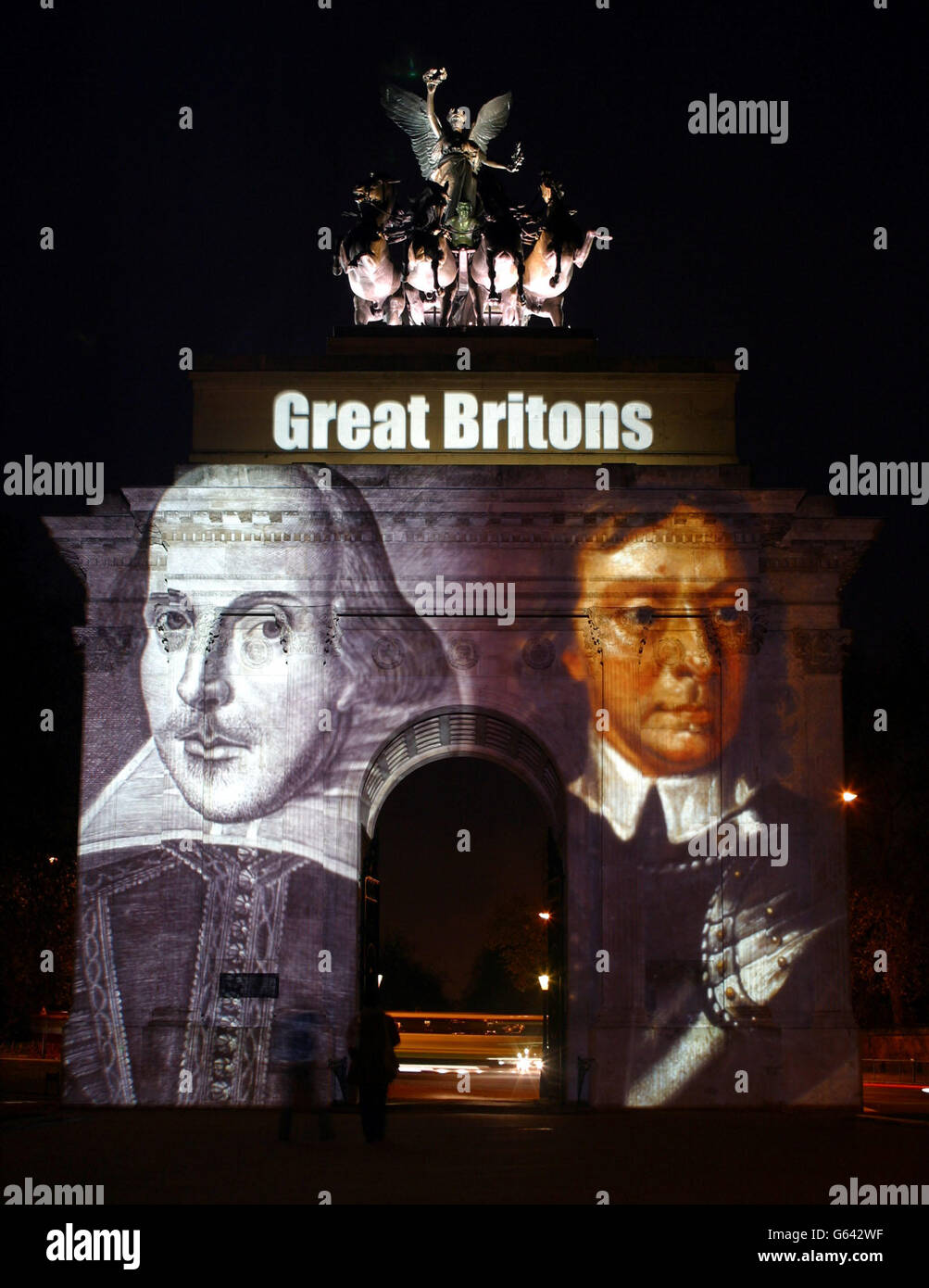 Images of the Top Ten Great Britons being projected on to the ...