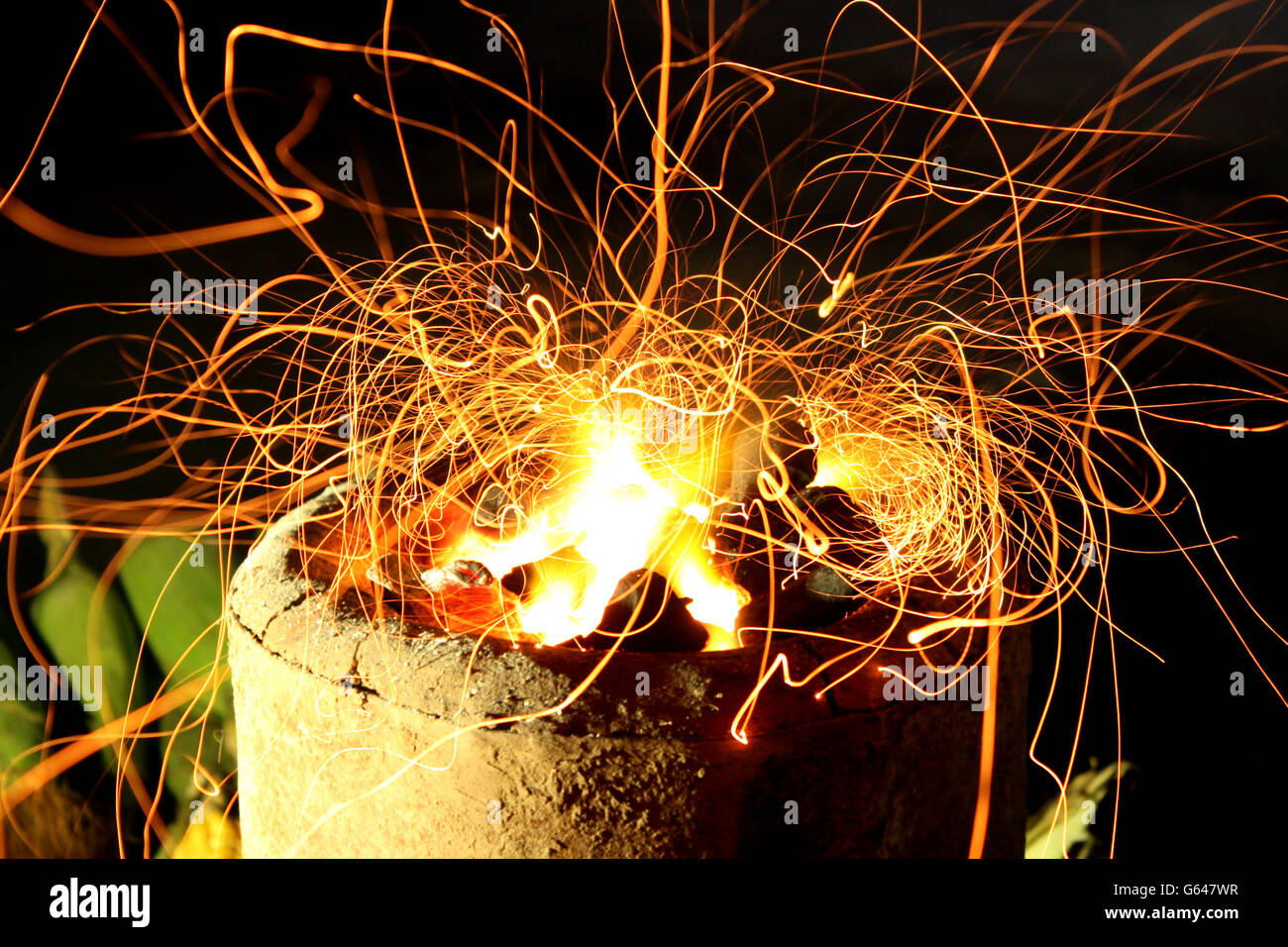 A beautiful background of the pattern formed by fire streaks in a ...