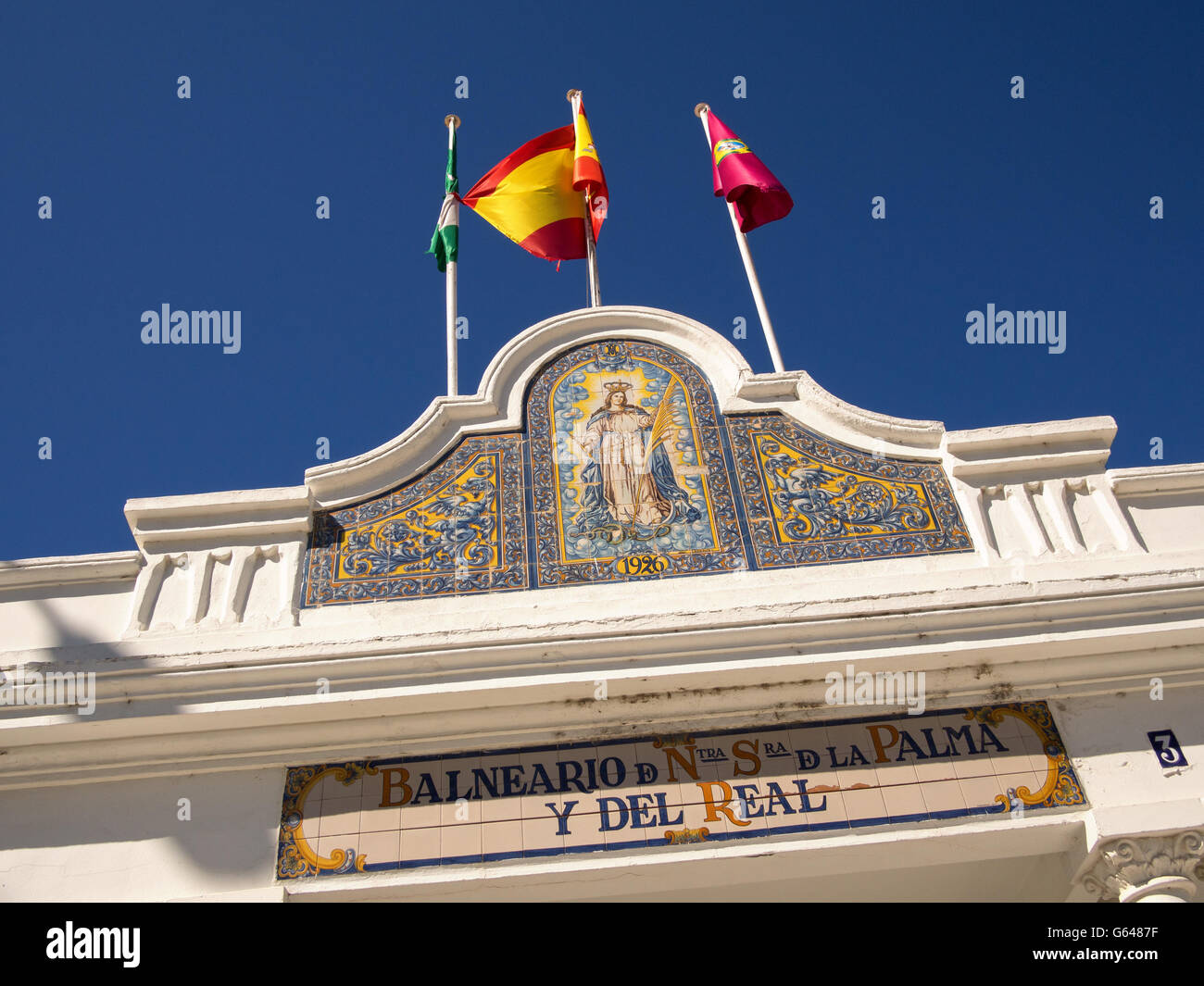 CADIZ, SPAIN - MARCH 13, 2016: The sign above entrance to Balneario de ...