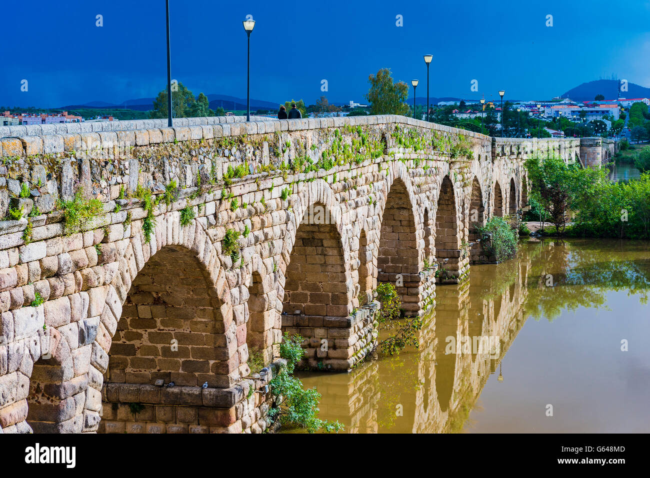 The Puente Romano is a Roman bridge over the Guadiana River at Mérida ...