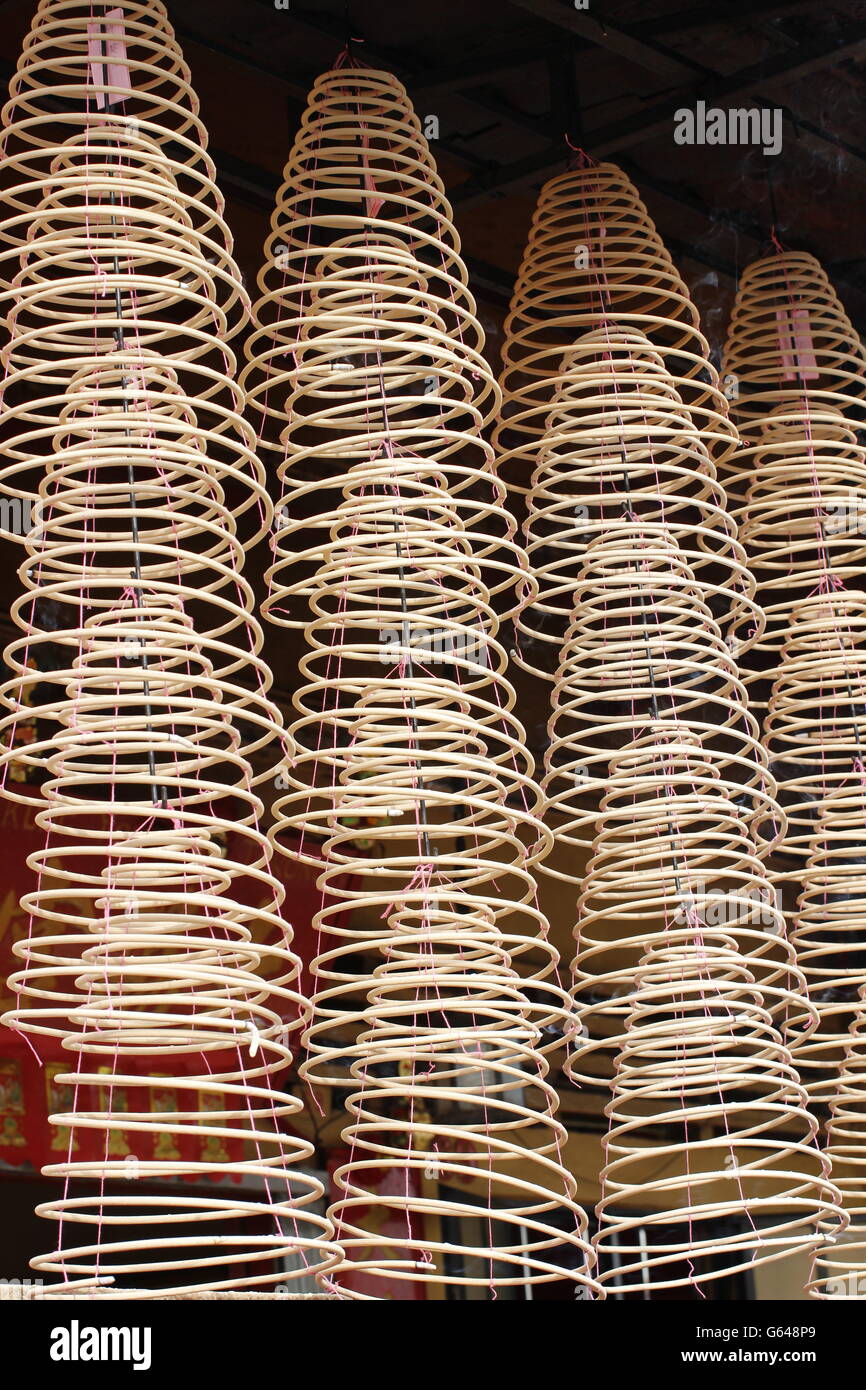 spiral shaped Chinese prayer joss sticks hanging at temple Stock Photo ...