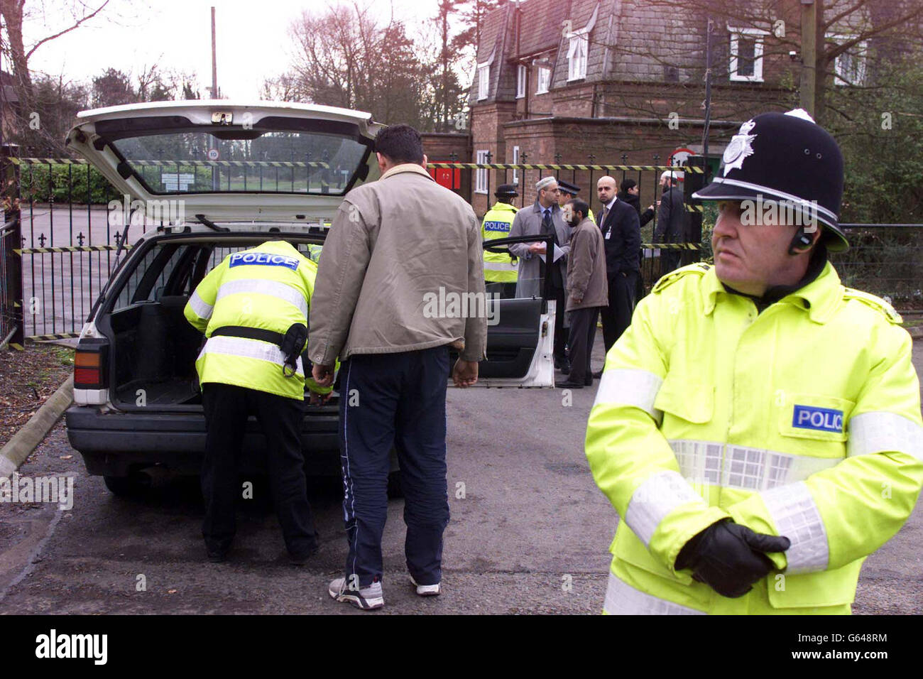 Police checking cars as they enter before HRH The Prince of Wales ...