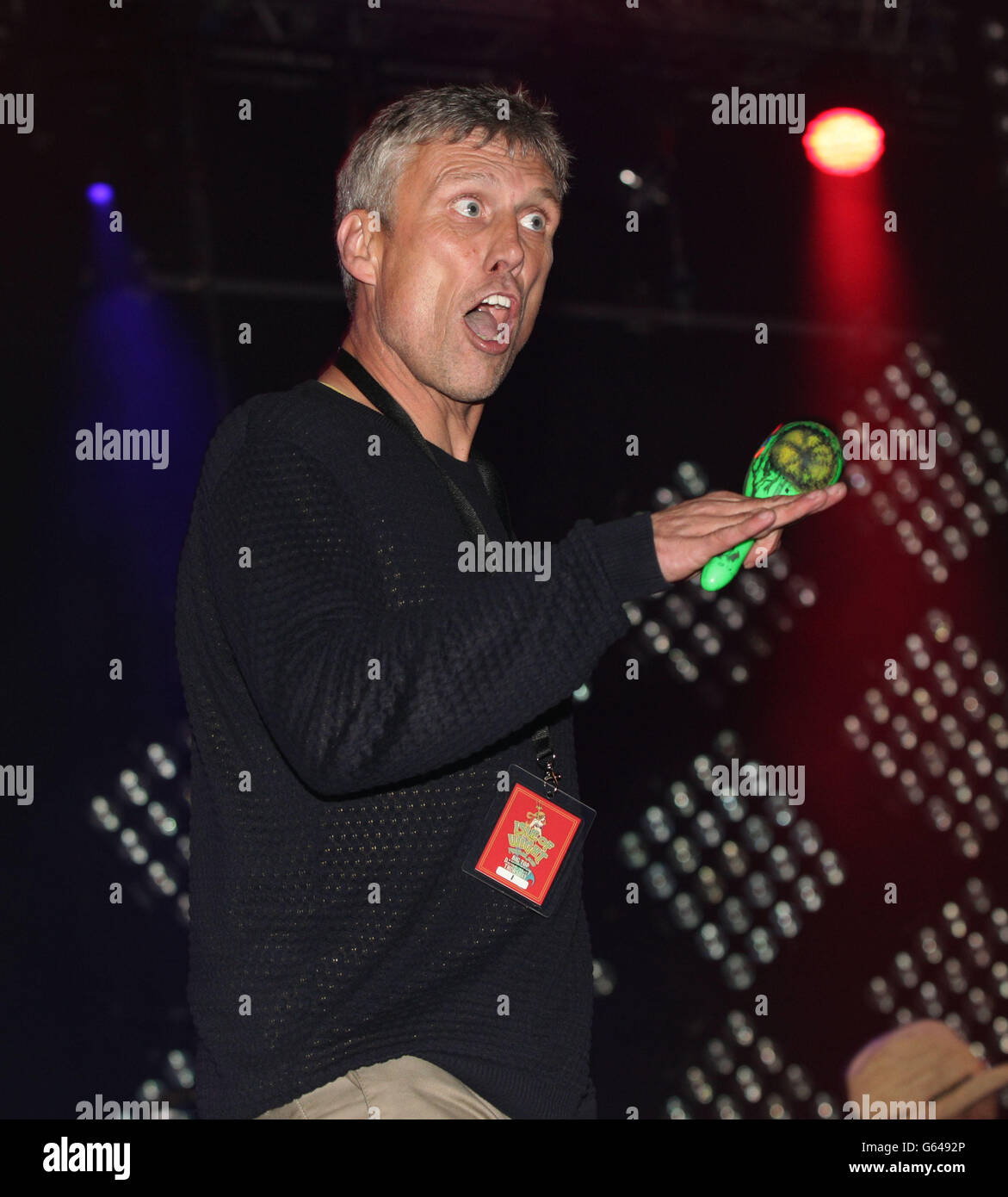 Bez of Happy Mondays performing at the Big Top stage, at the Isle of ...