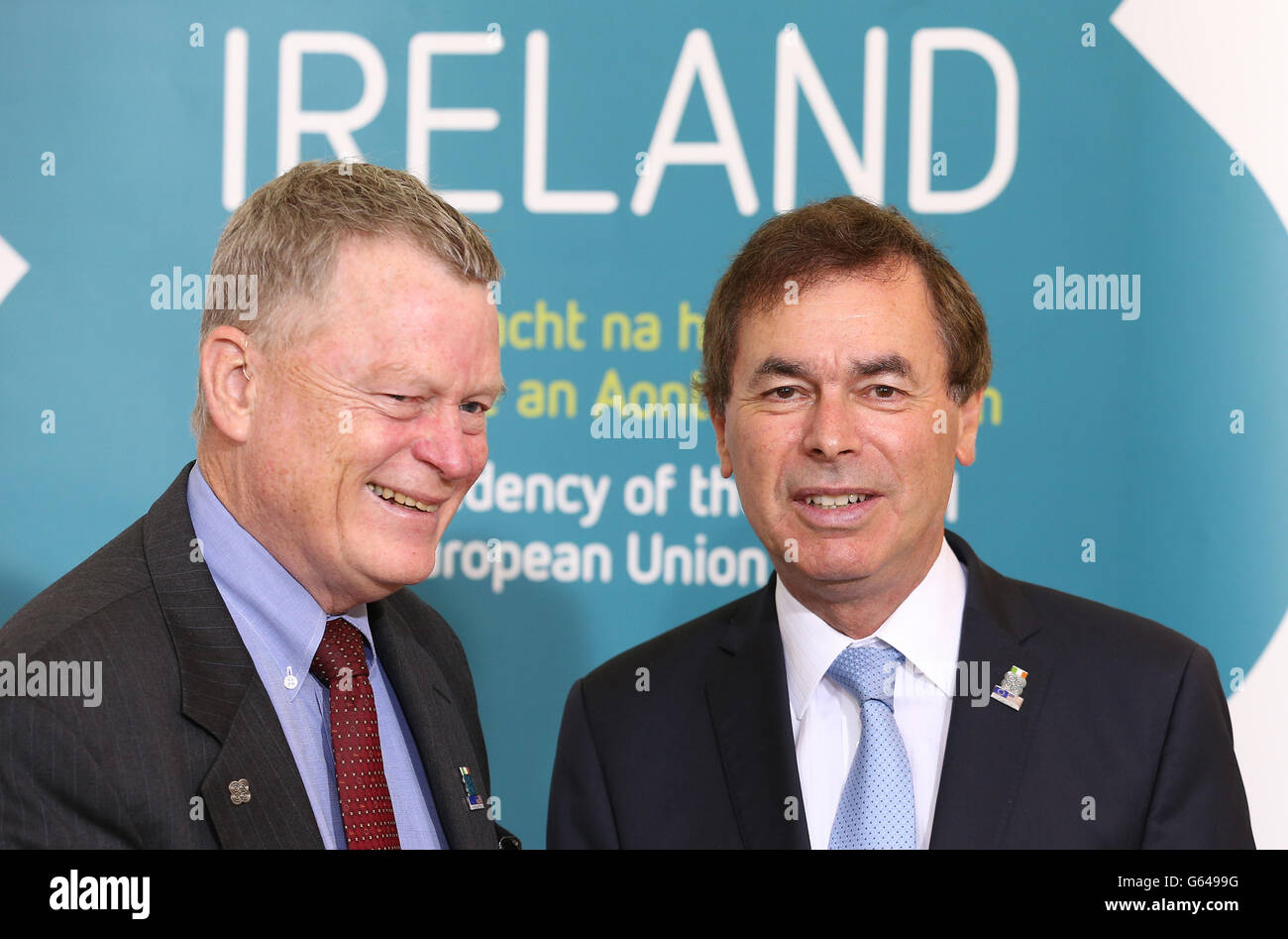 Irish Justice Minister Alan Shatter (right) greets Rand Beers Under ...