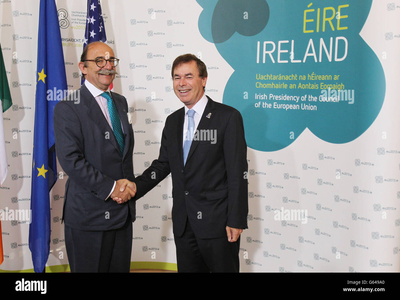 Irish Justice Minister Alan Shatter (right) greets Rafael Fernandez ...