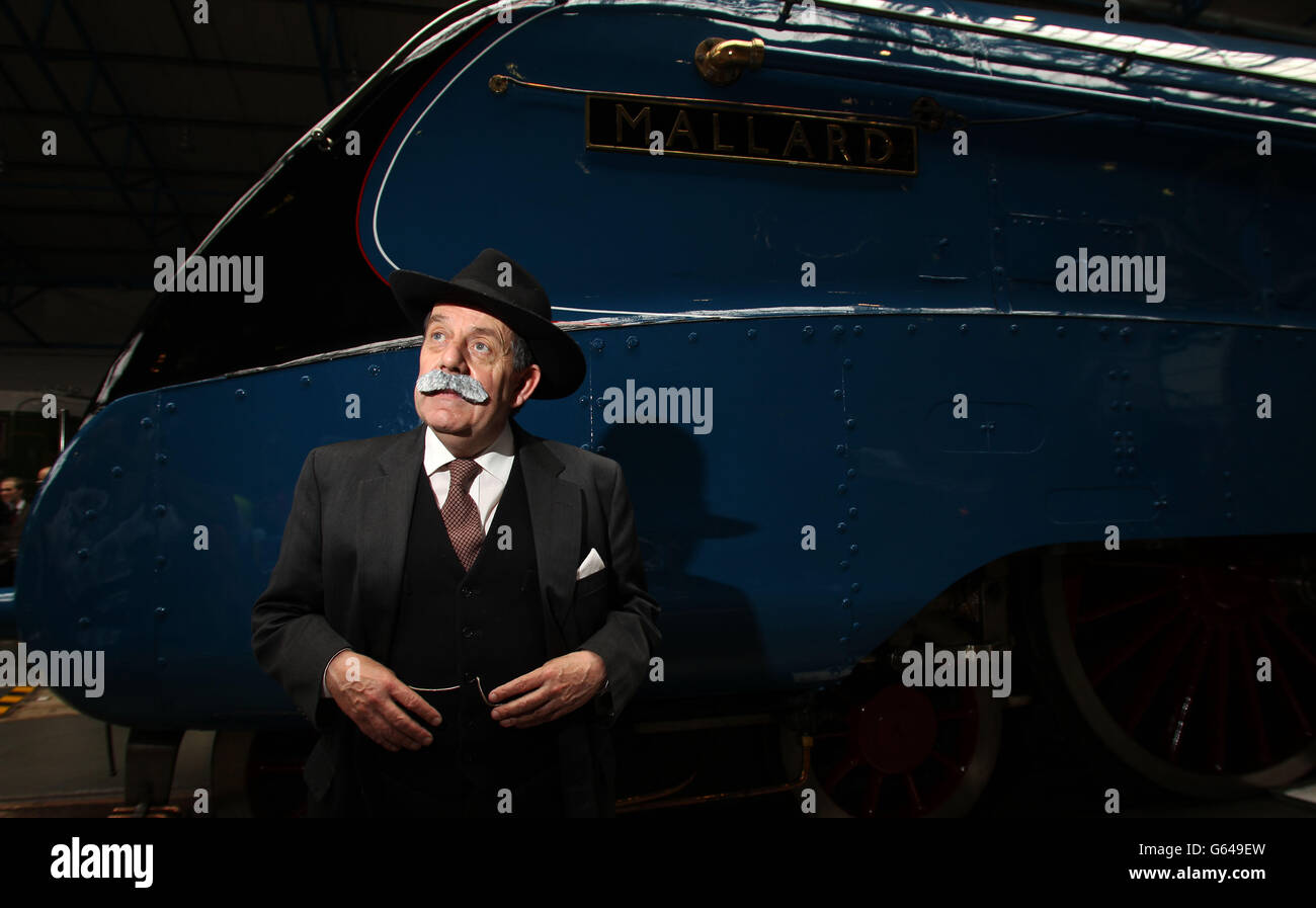 Chris Cade from Platform 4 Theatre dressed as Sir Nigel Gresley next to ...