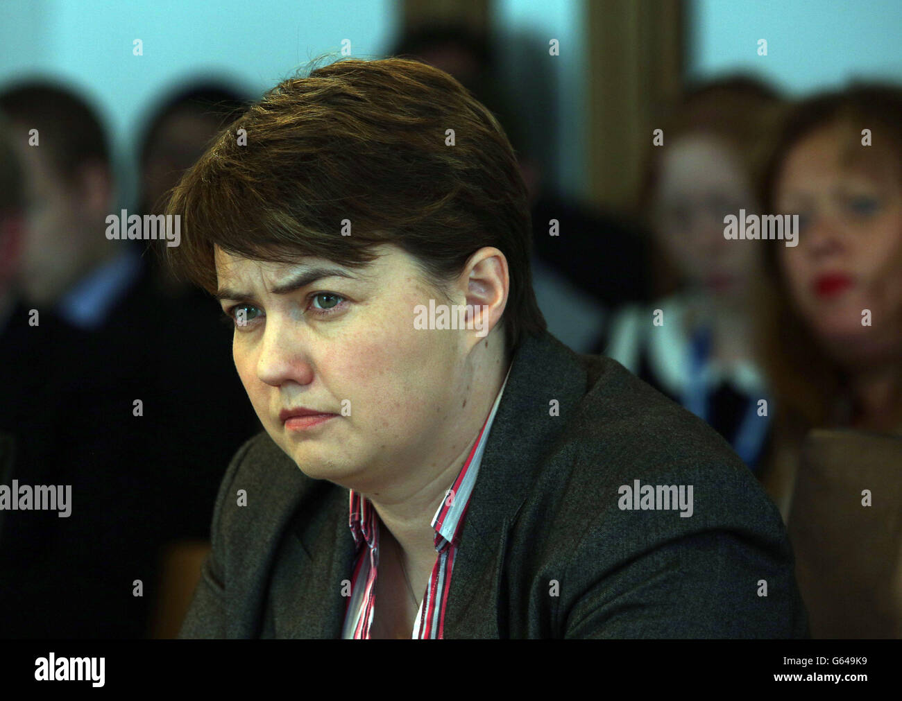 Scottish conservative party leader Ruth Davidson listens to parents of ...