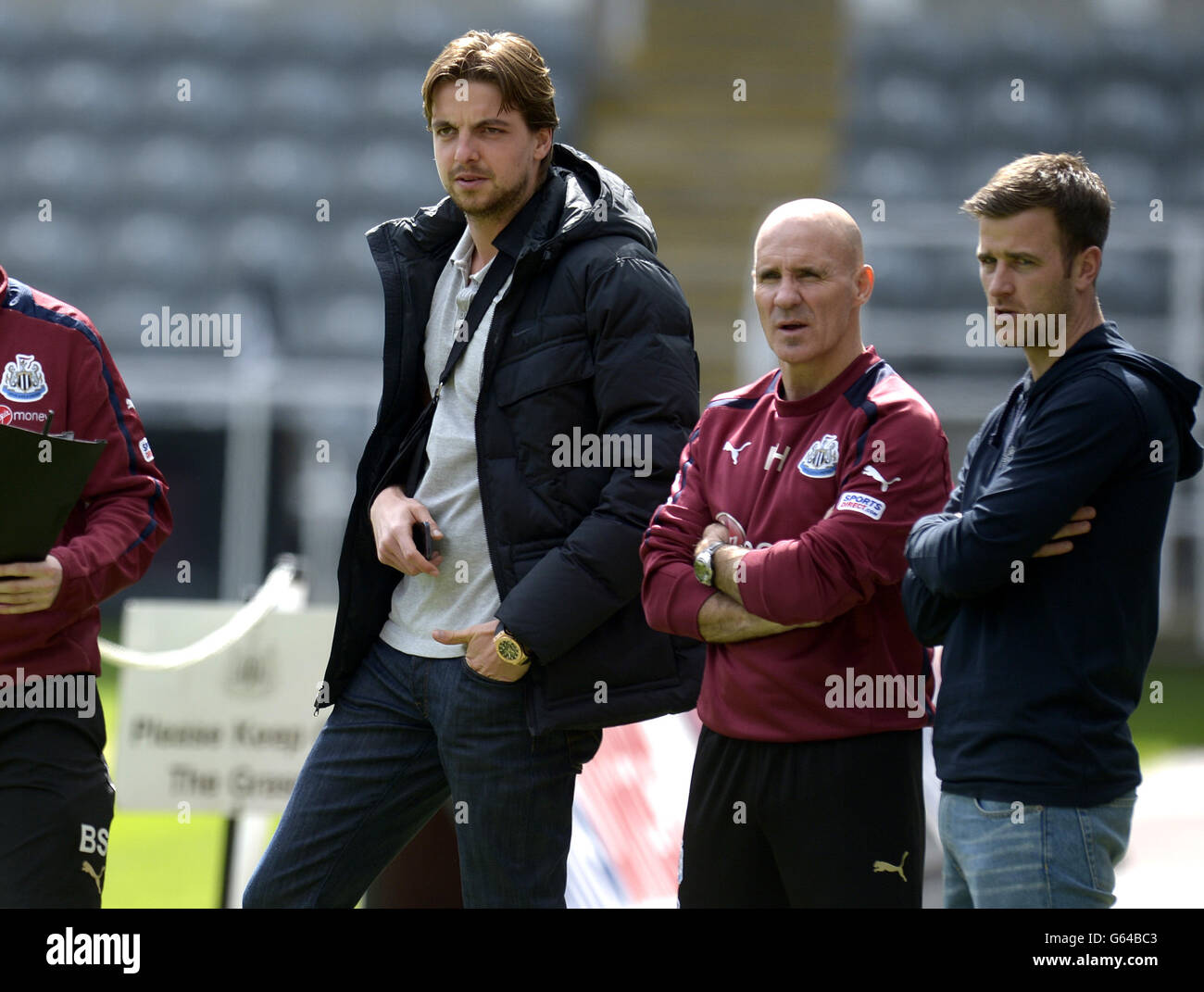 Injured Newcastle United players Tim Krul and Ryan Taylor watch the ...