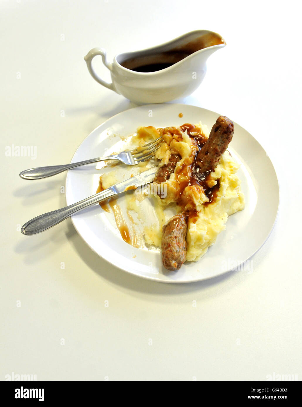 General view of a sausage and mash dinner Stock Photo - Alamy