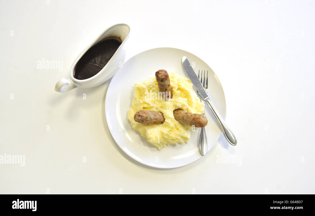 Sausage and Mash Stock. General view of a sausage and mash dinner Stock ...