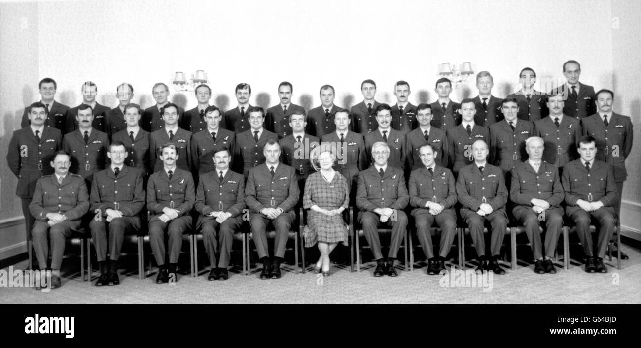 The Queen Mother with officers from 617 Squadron at RAF Marham in ...