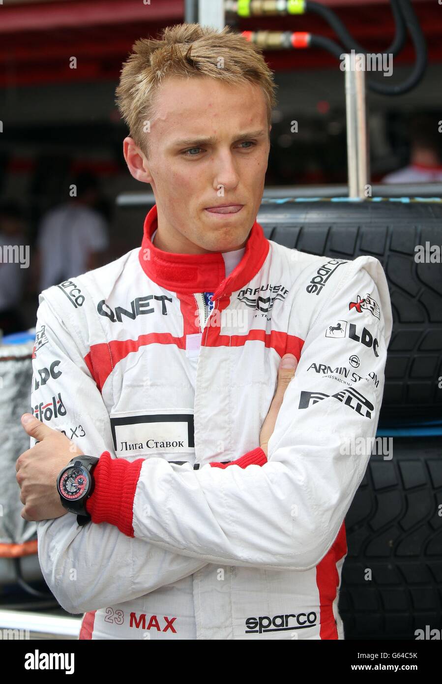 Marussia driver Max Chilton during practice at the Circuit de Catalunya ...