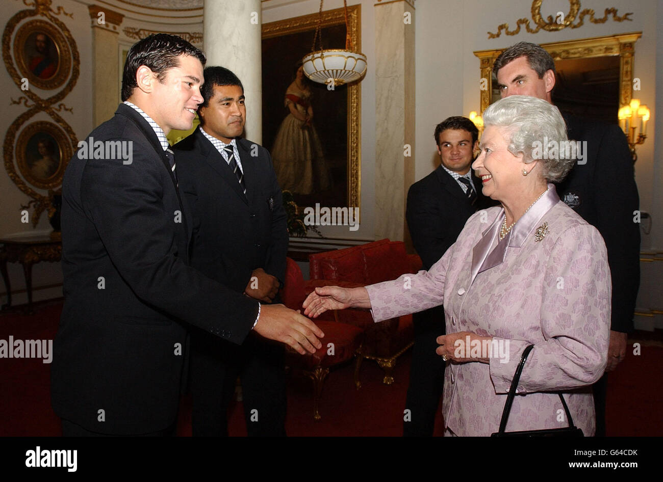 Queen Elizabeth II meets Australian rugby player Jeremy Paul during a ...