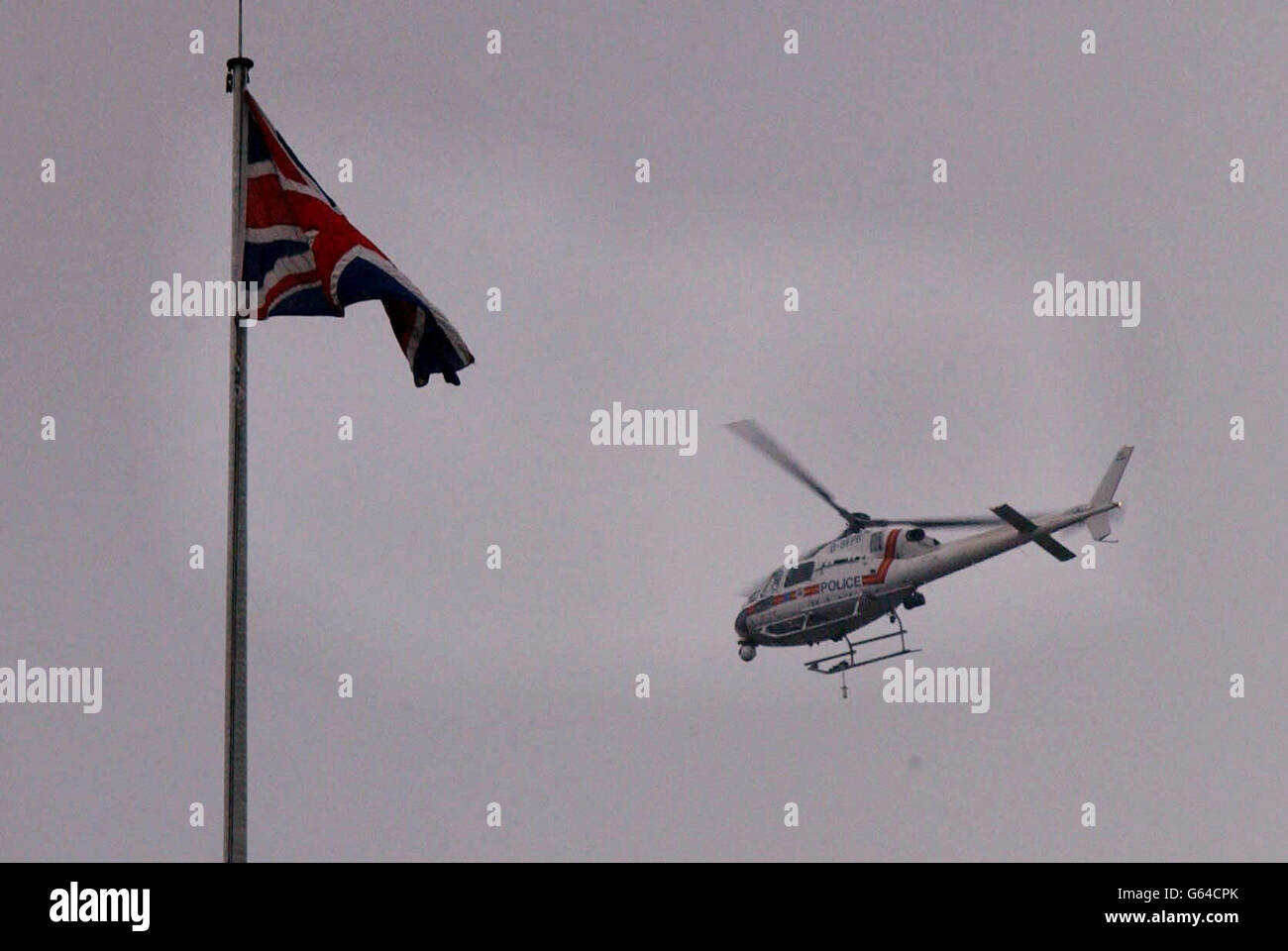 A police helicopter hovers over Whitehall as security is tightened ...