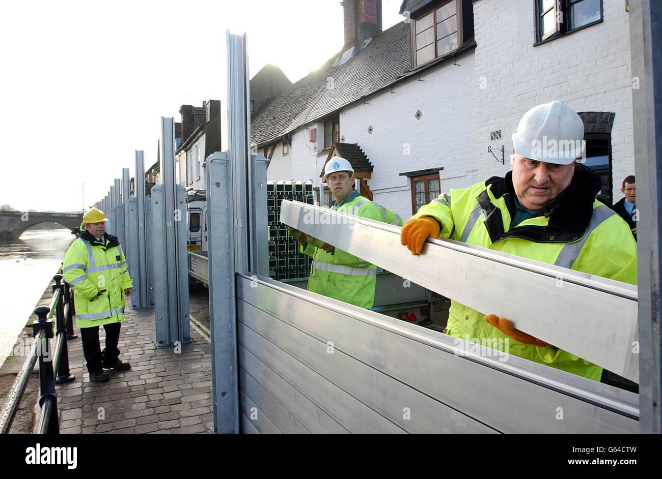 Flood defences are installed along the riverfront in bewdley hi-res ...