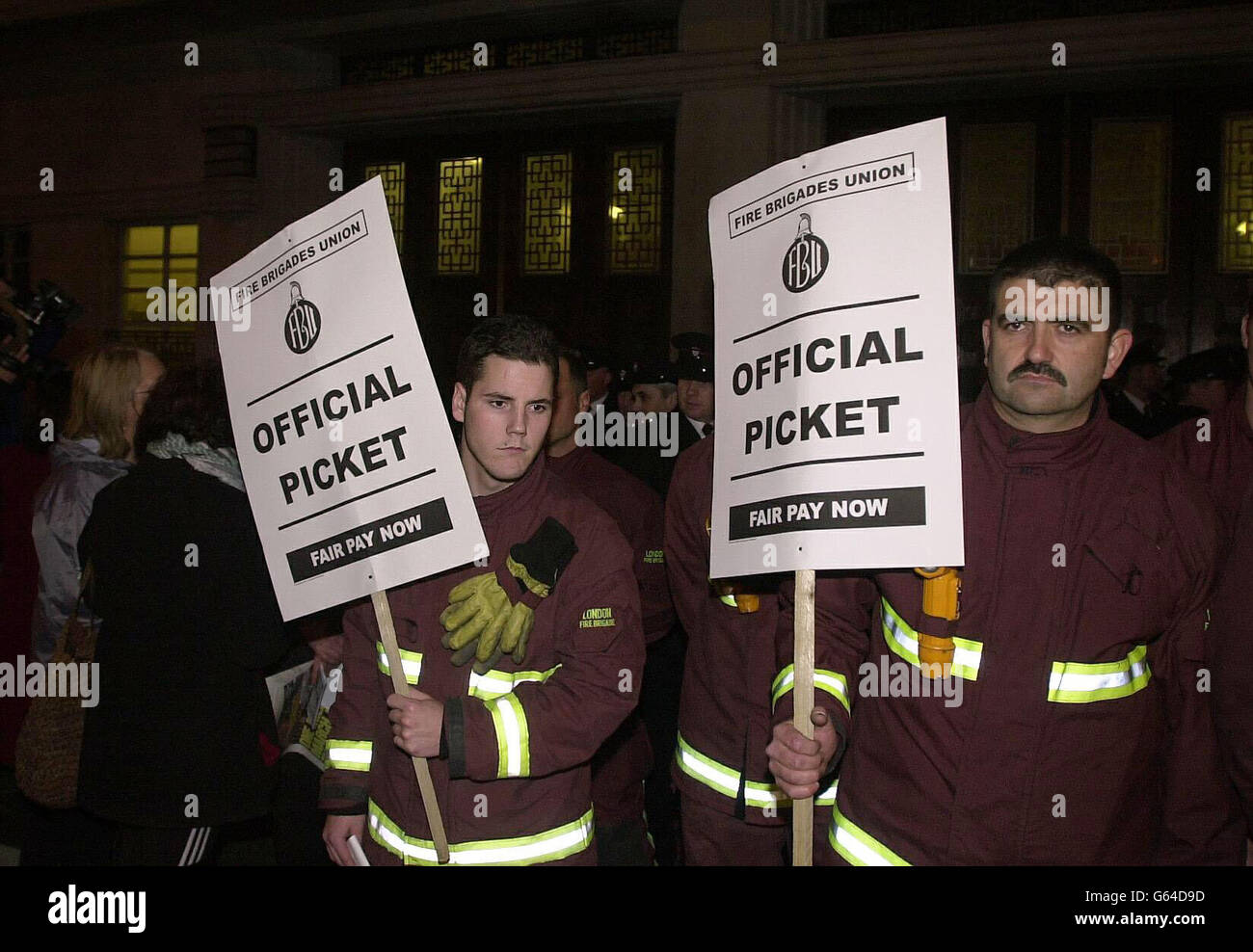 Firefighters from Lambeth Fire Station, London, man a picket line, as ...