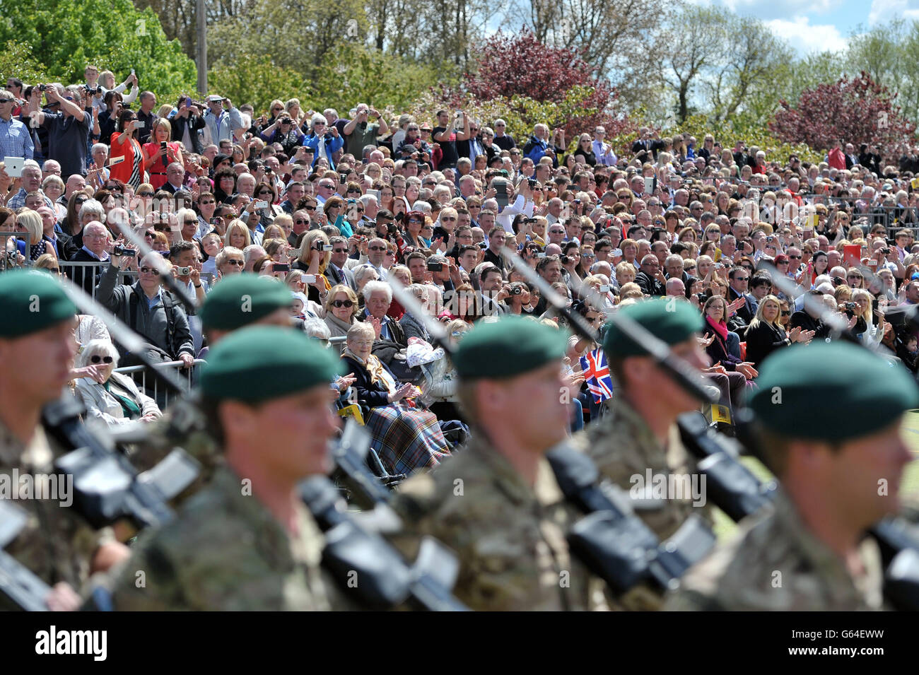 Family and friends look on as members of 40 Commando arrive for a ...