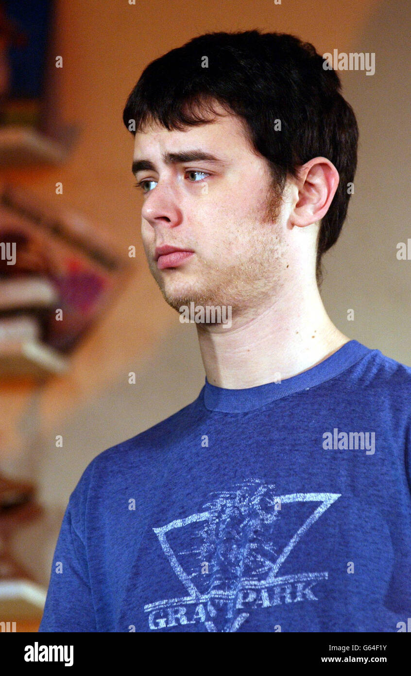 Actor Colin Hanks performing on stage during rehearsals for the cast ...