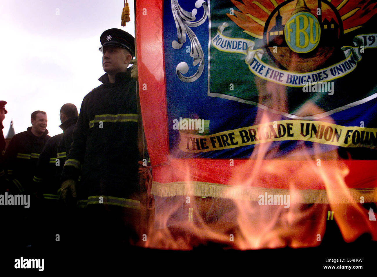 Firemen strike protest emergency service banner picket hi-res stock ...