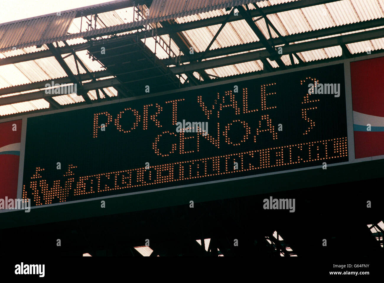 Anglo-Italian Cup Final, Port Vale v Genoa, Soccer.. Wembley Scoreboard ...