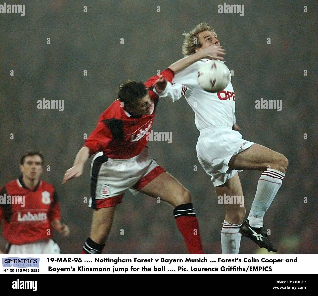 19-MAR-96, Nottingham Forest v Bayern Munich, Forest's Colin Cooper and ...