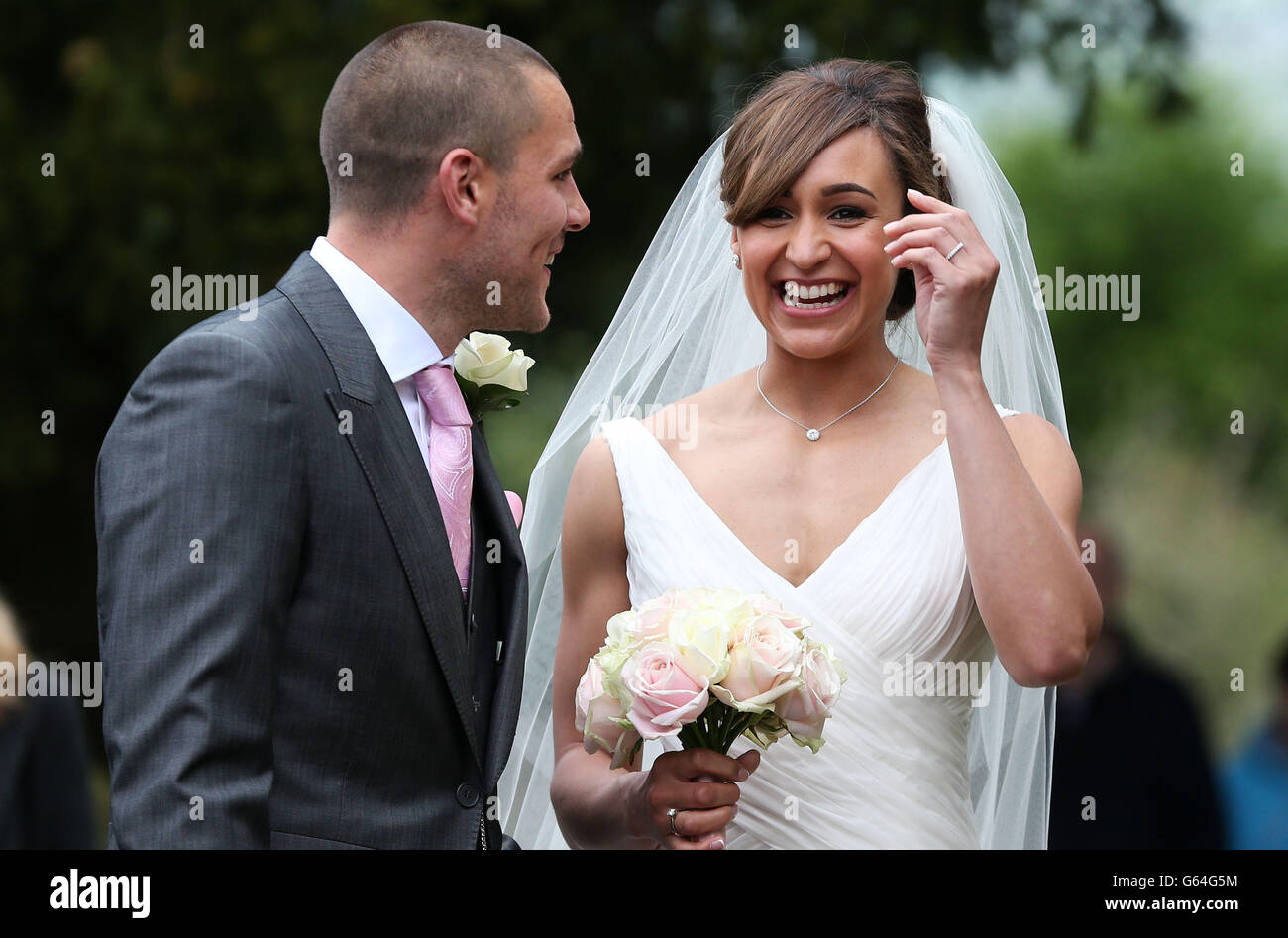 Olympic Gold medalist Jessica Ennis pose for the waiting media after ...