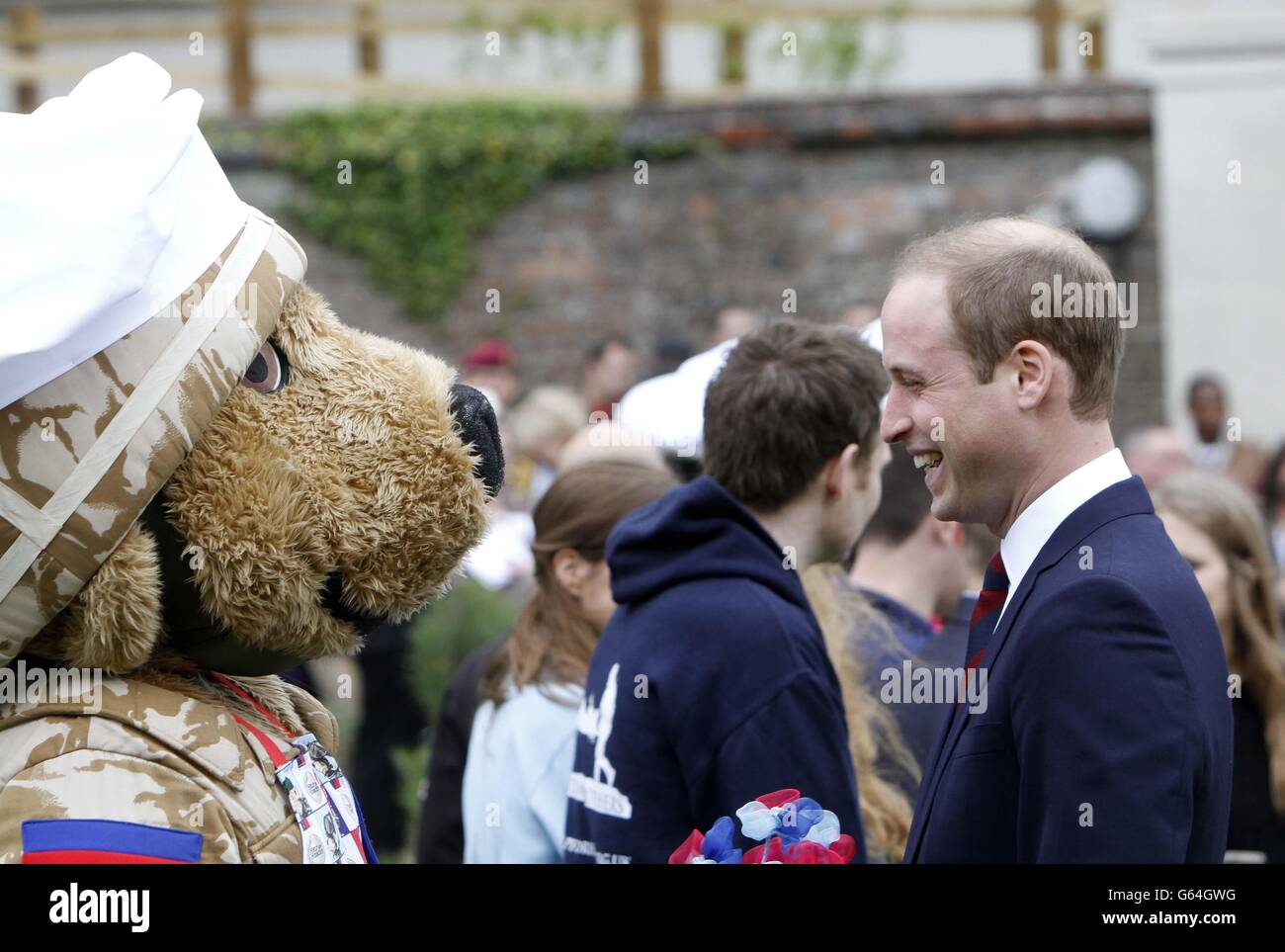 The Duke of Cambridge speaks to a mascot at Tedworth House, Tidworth ...