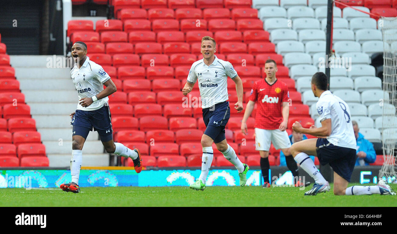 Tottenham Hotspur's Jonathan Obika (left) celebrates scoring against ...