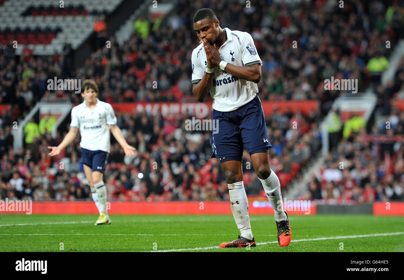 Tottenham Hotspur's Jonathan Obika shows his dejection after a missed ...