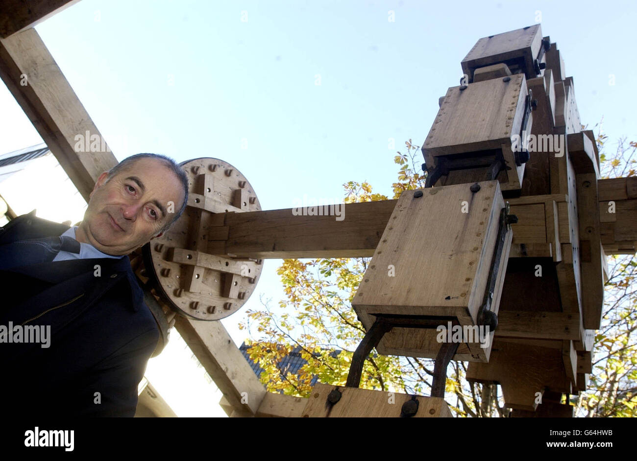 In front of 12ft replica of roman water lifting machine hi-res stock ...