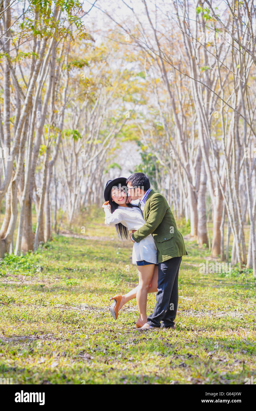 asai young romantic man and woman standing and hugging each other with ...