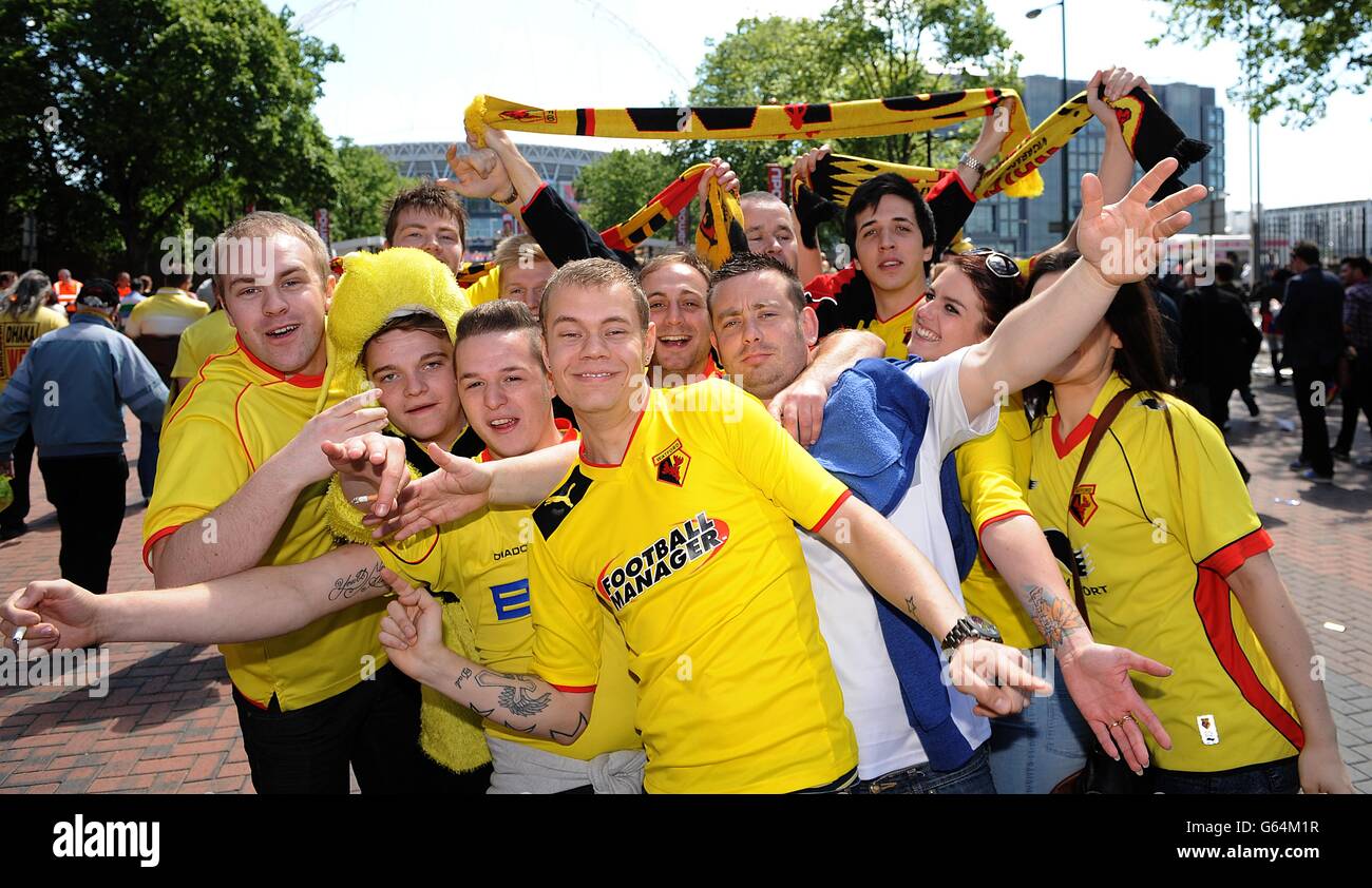Watford fans outside Wembley Stadium prior to kick-off Stock Photo - Alamy