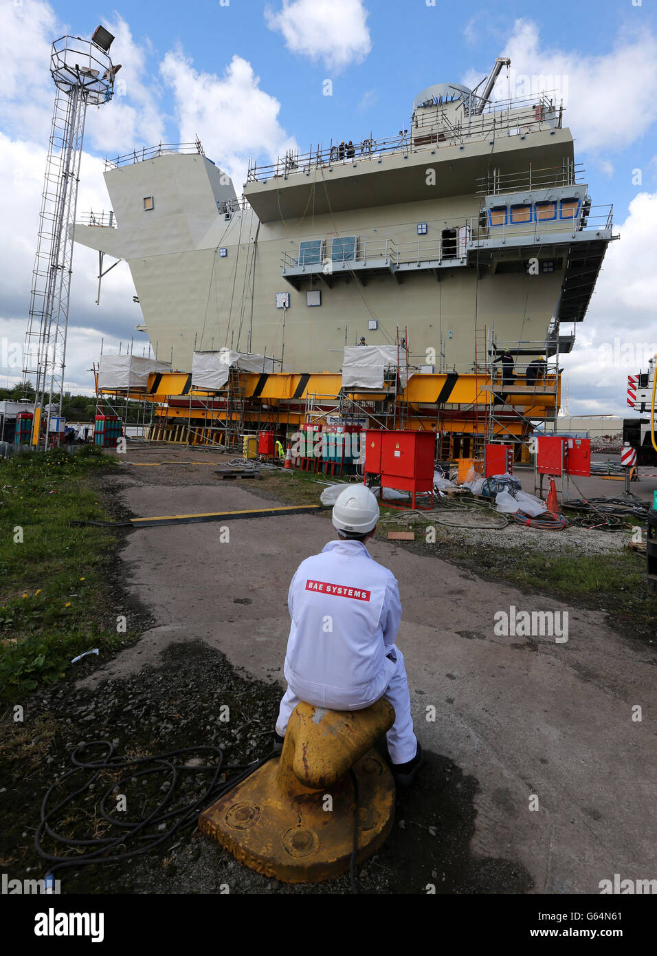 A BAE Systems worker during a look at work on the Aft Island, the final ...