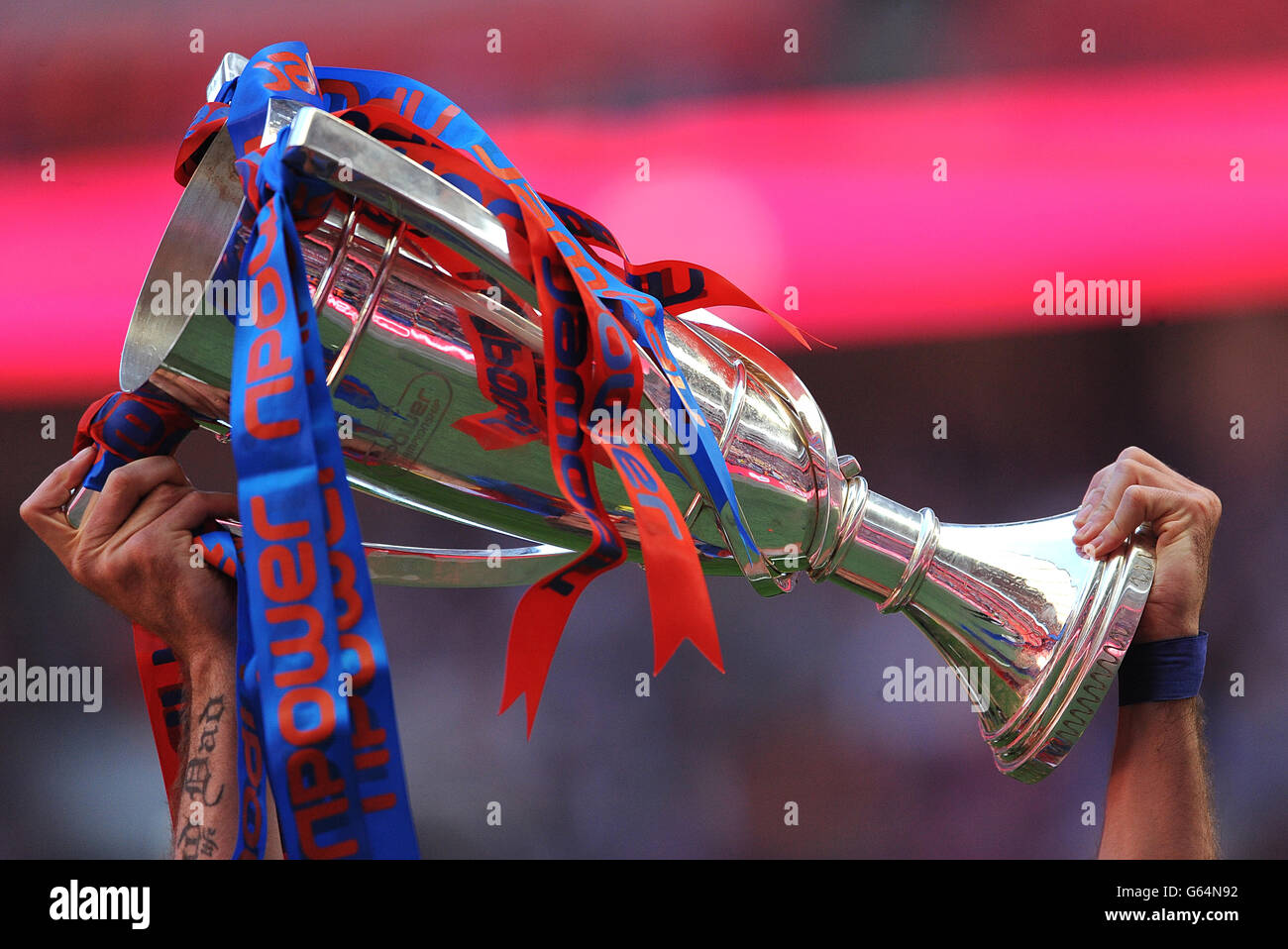 A view of the npower Football League Championship play off final trophy ...