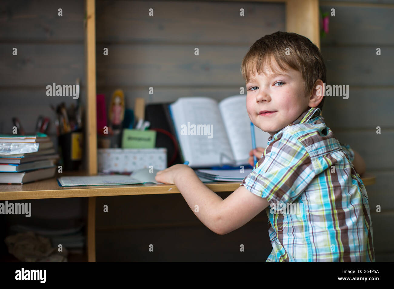 Junior high school student doing homework Stock Photo - Alamy