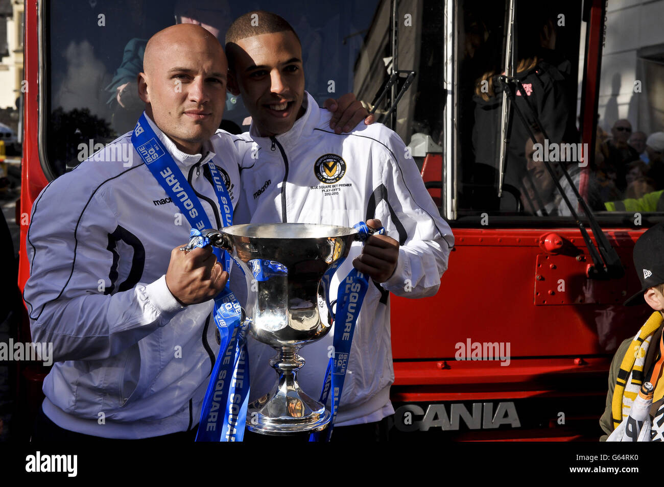 Newport County AFC football players team captain David Pipe (left) and ...