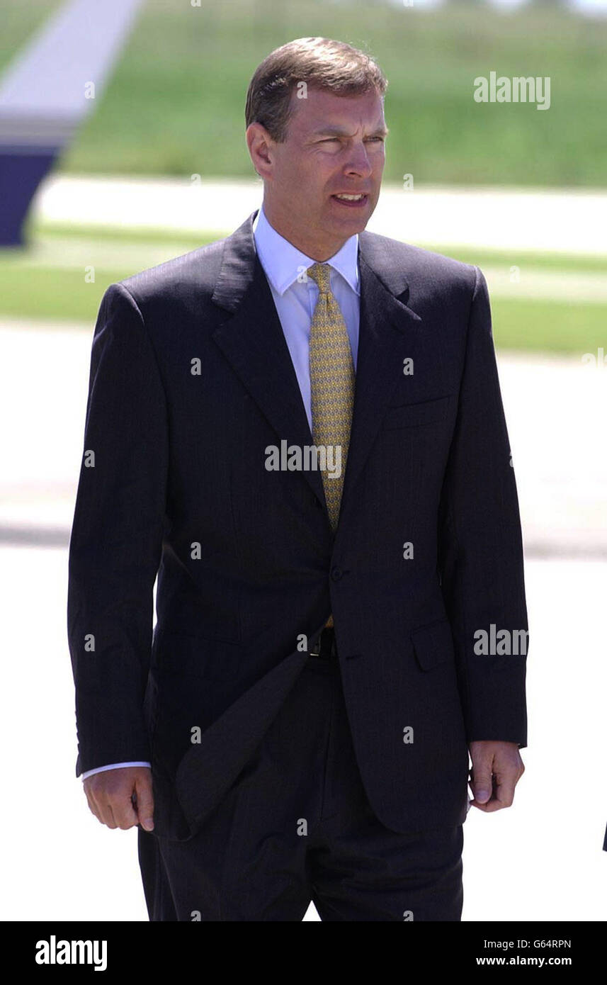 The Duke of York walks from his aircraft at the Montevideo ...