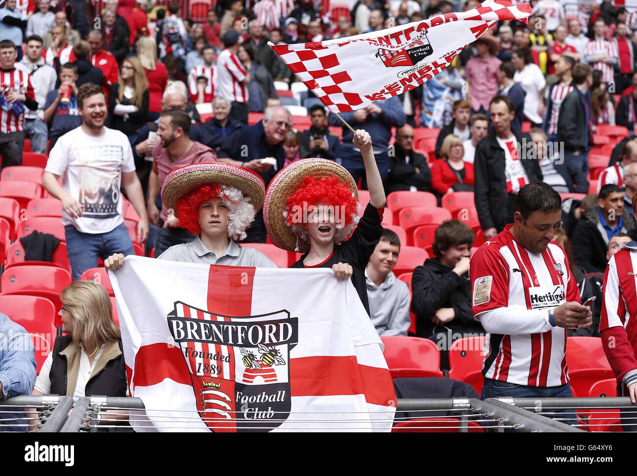 Brentford fans show support for their team in the stands Stock Photo ...